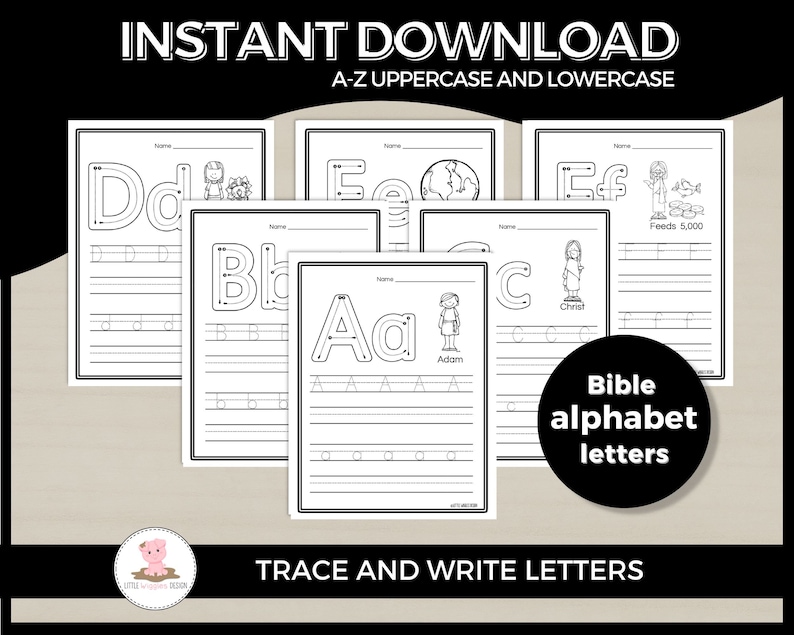 Bible Theme Alphabet Letter Tracing Worksheets by Little Wiggles Design ...