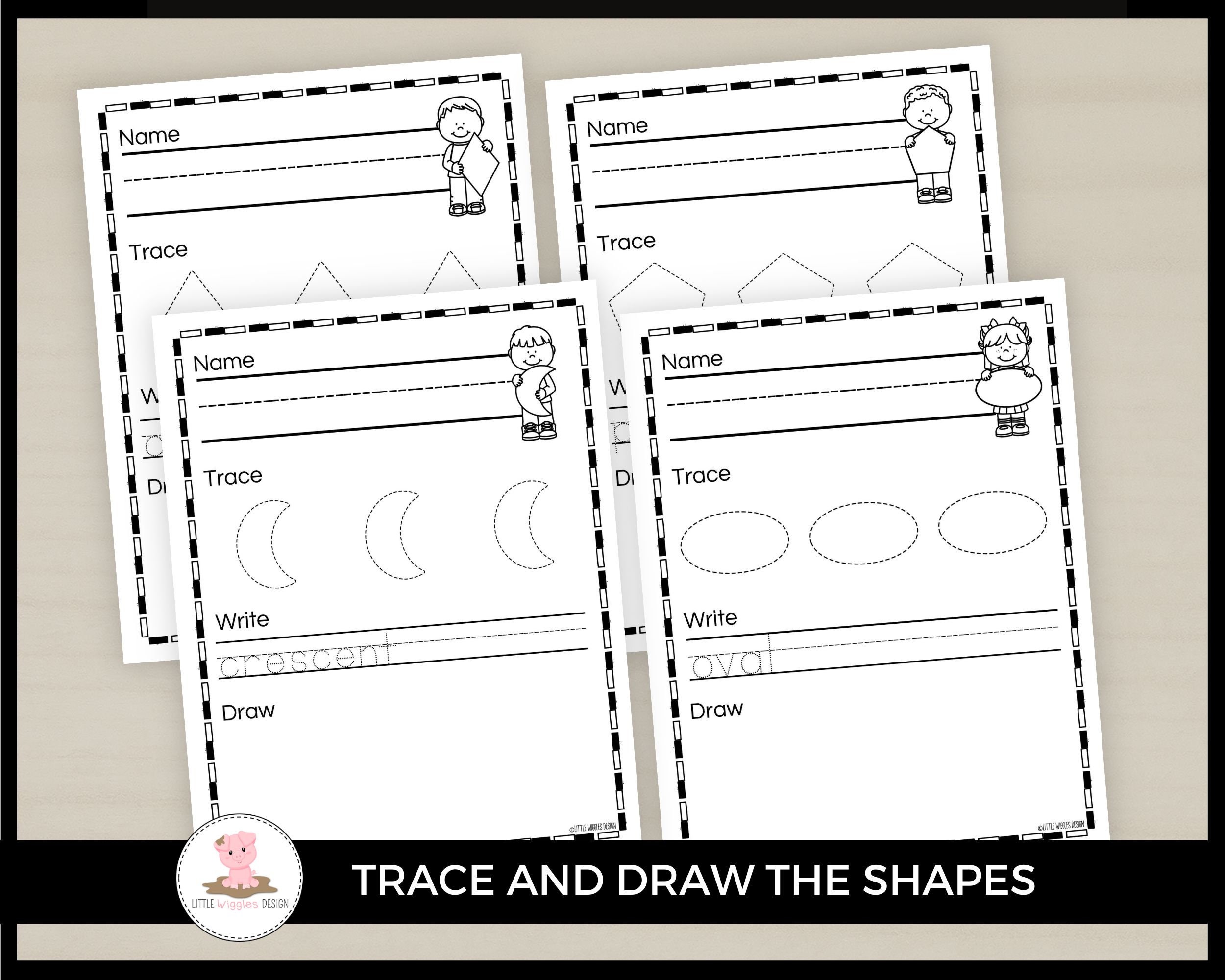 Trace and Draw Shapes Worksheet by Little Wiggles Design - Etsy