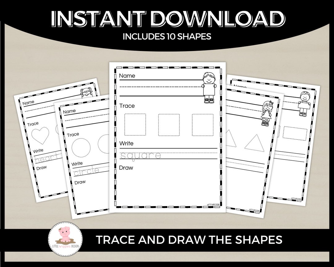Trace and Draw Shapes Worksheet by Little Wiggles Design - Etsy