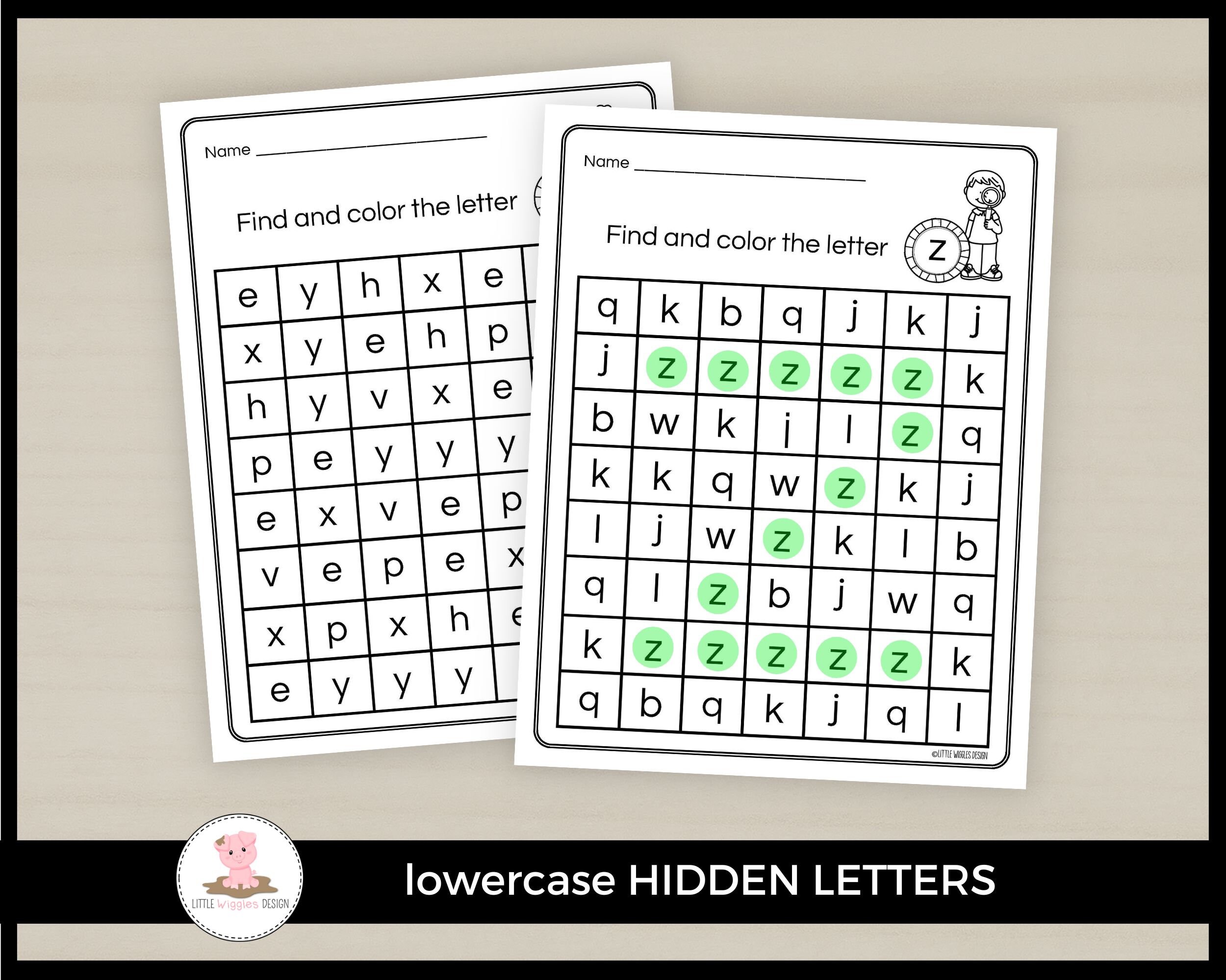 Printable Lowercase Alphabet Hidden Letter Worksheets by Little Wiggles ...