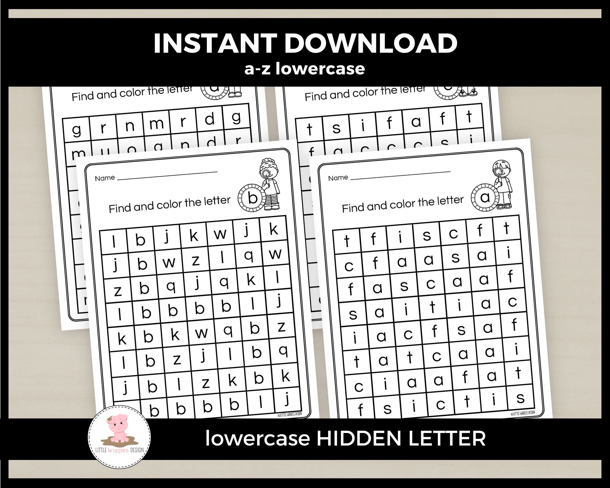 Printable Lowercase Alphabet Hidden Letter Worksheets by Little Wiggles ...