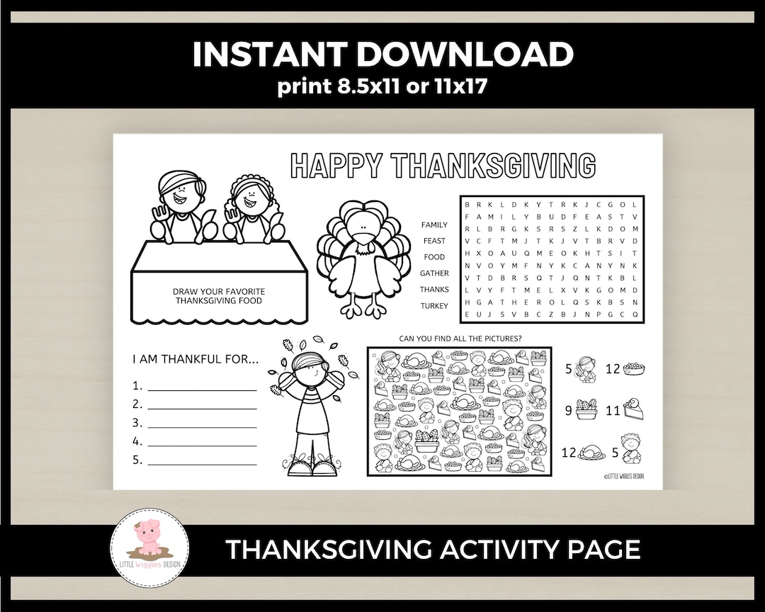 Thanksgiving Printable Activity Page for Kids by Little Wiggles Design ...