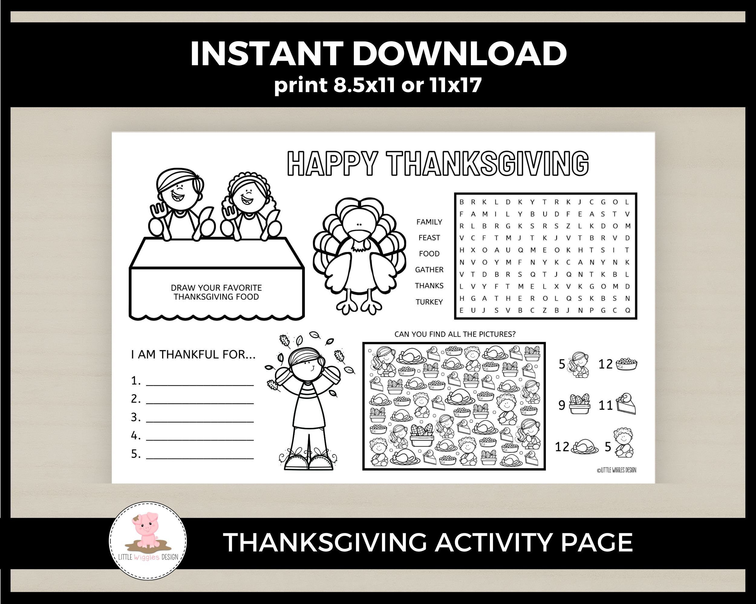 Thanksgiving Printable Activity Page for Kids by Little Wiggles Design ...