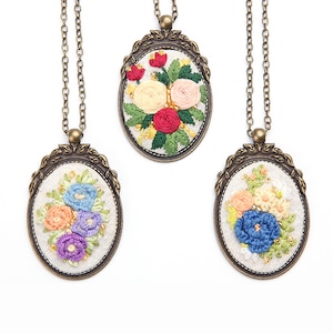 3 Packs Embroidery Necklace Kit Embroidery Pendant Kit With Hoop ...