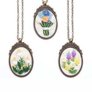 3 Packs Embroidery Necklace Kit Embroidery Pendant Kit With Hoop ...