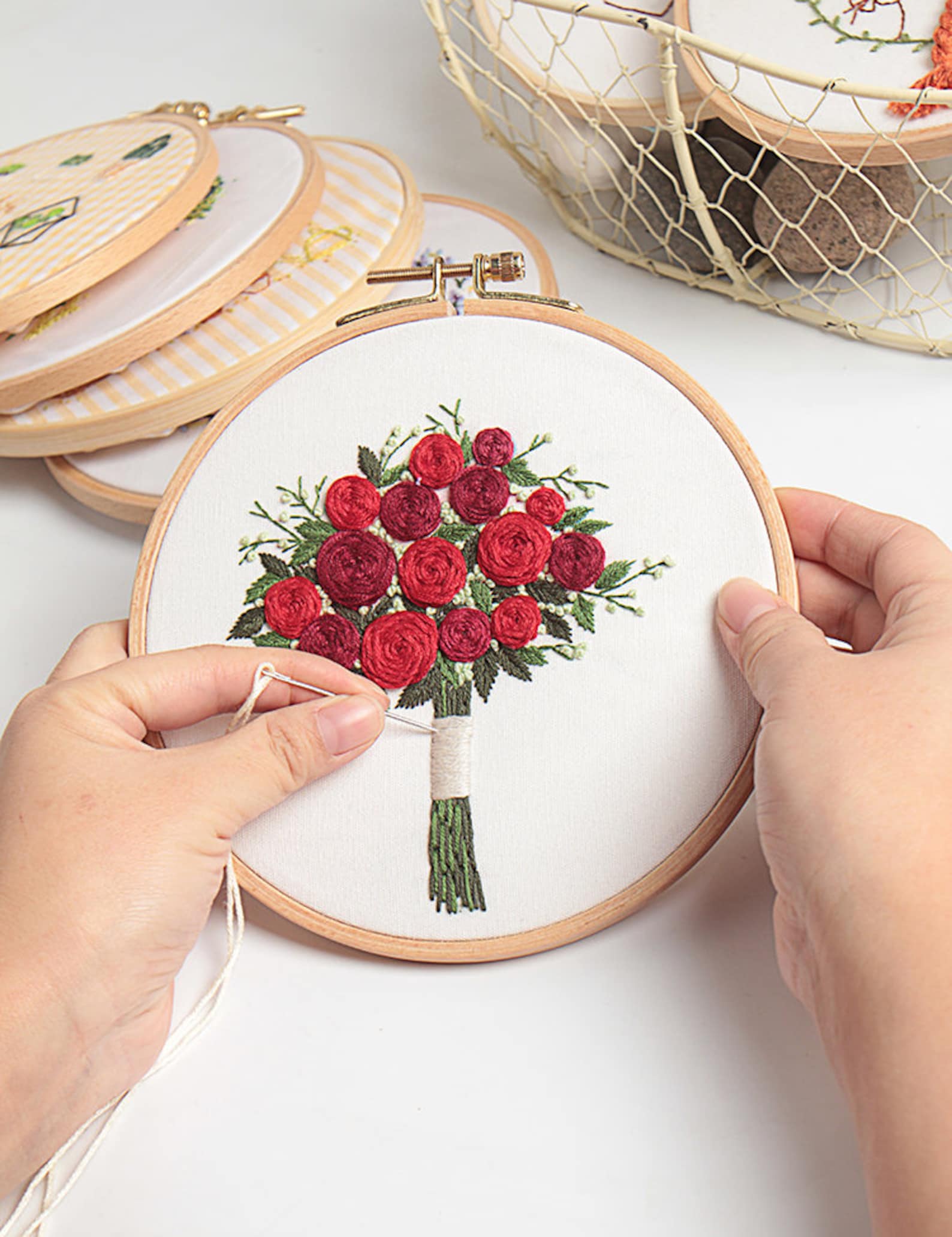 Handmade Embroidery Art Hand Embroidery Bouquet Art Embroidered Flower ...