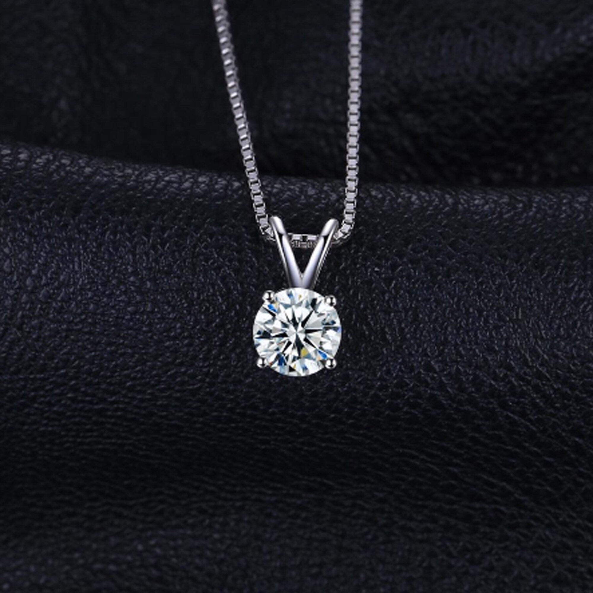Round 1ct CZ Solitaire Pendant Necklace 925 Sterling Silver - Etsy