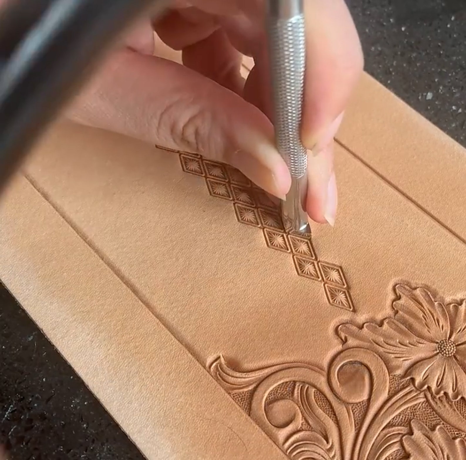 Leather Art Leather Carving Printing Diamond Pattern - Etsy