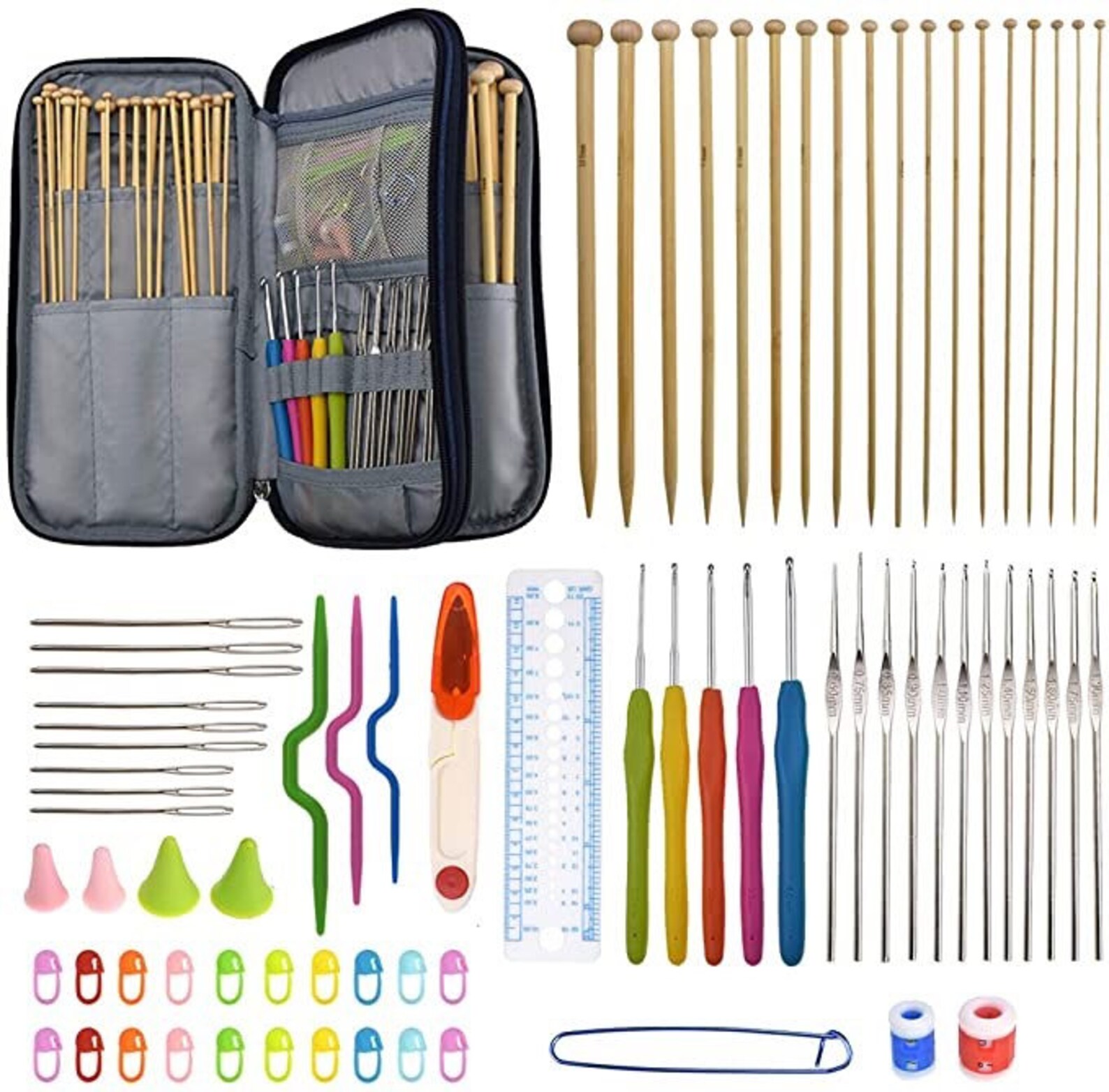 94 Pieces Crochet Hooks & Knitting Needles Set Kit - Portable Case ...