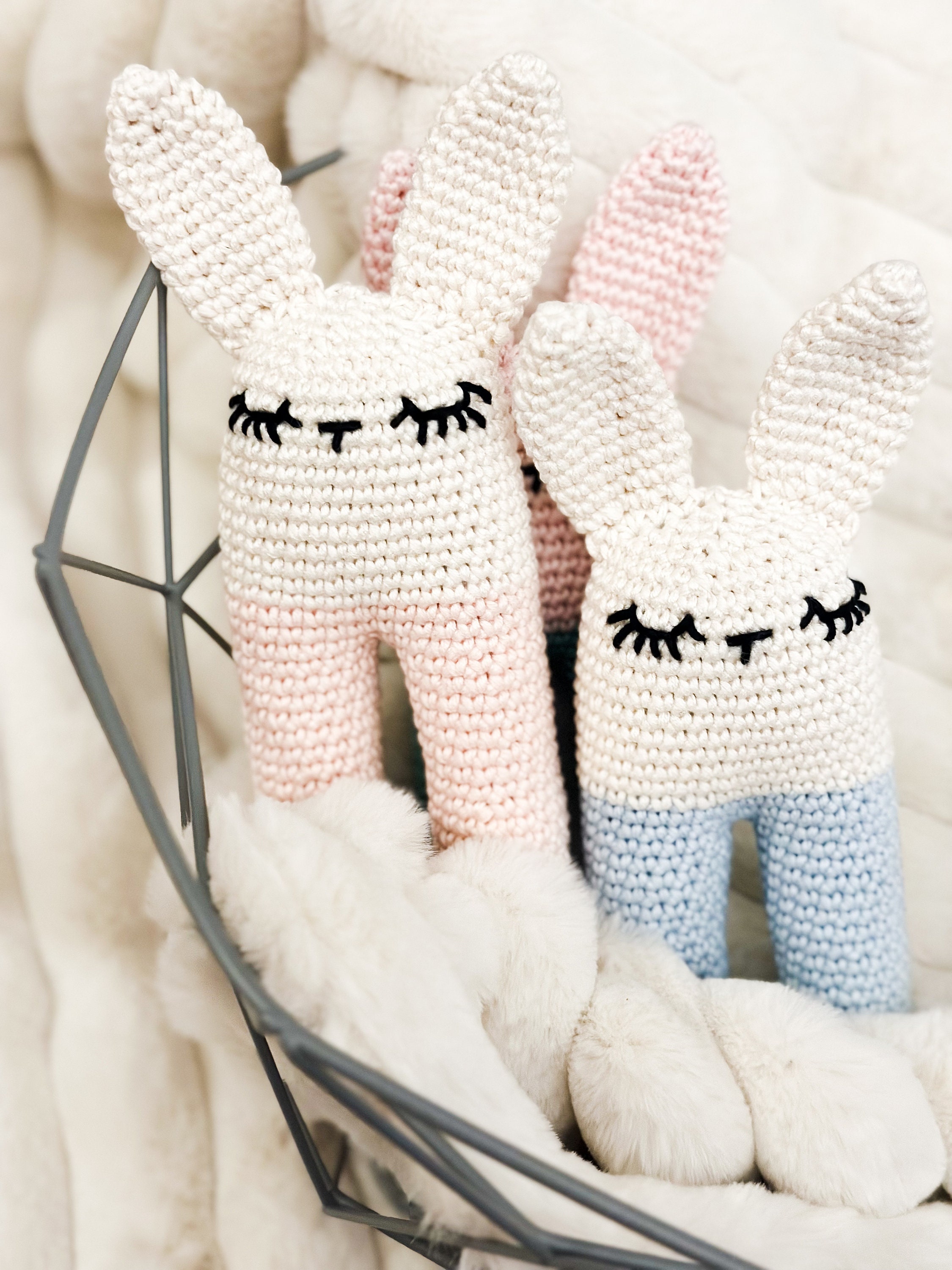 Bunny Crochet Cuddly Toy Off-white and Blue Limited Decoration Baby ...