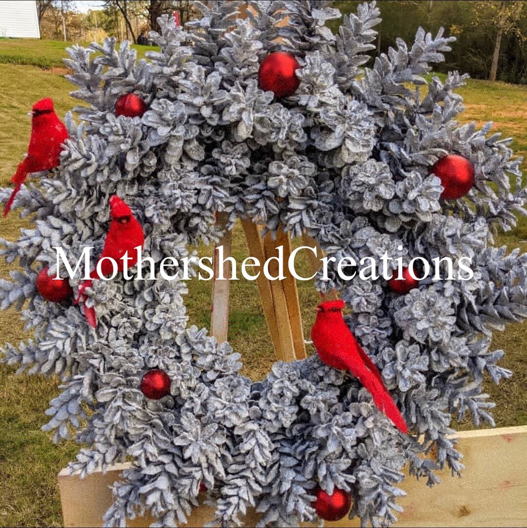 Winter Redbird Vermont Pinecone Wreath Holiday Christmas Frosty Winter ...