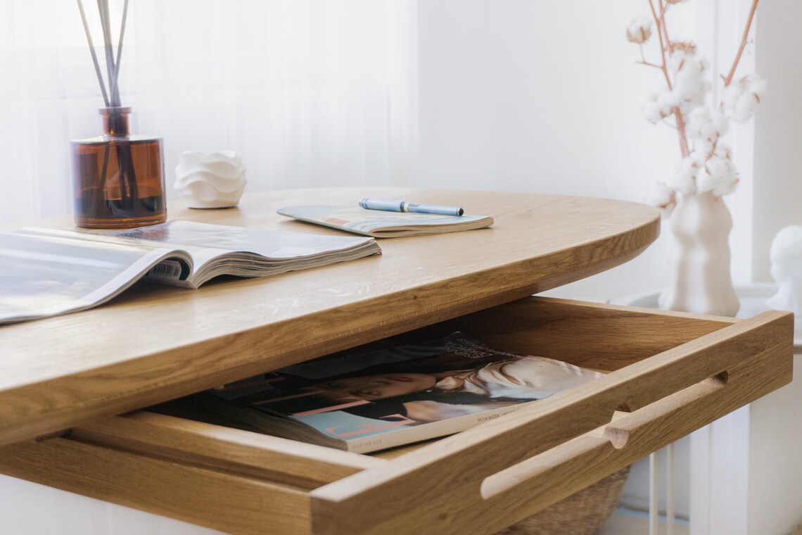 Small Solid Oak Writing Desk With Drawer for Laptop Also as Makeup ...