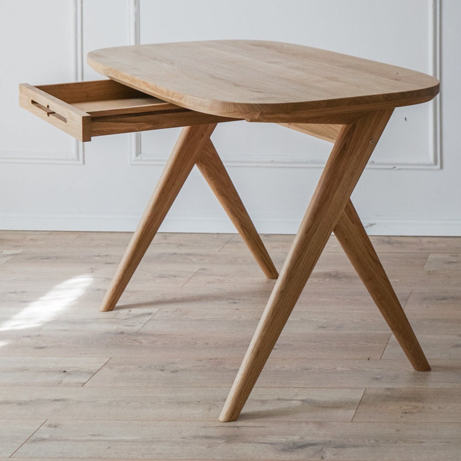 Small Solid Oak Writing Desk With Drawer for Laptop Also as Makeup ...