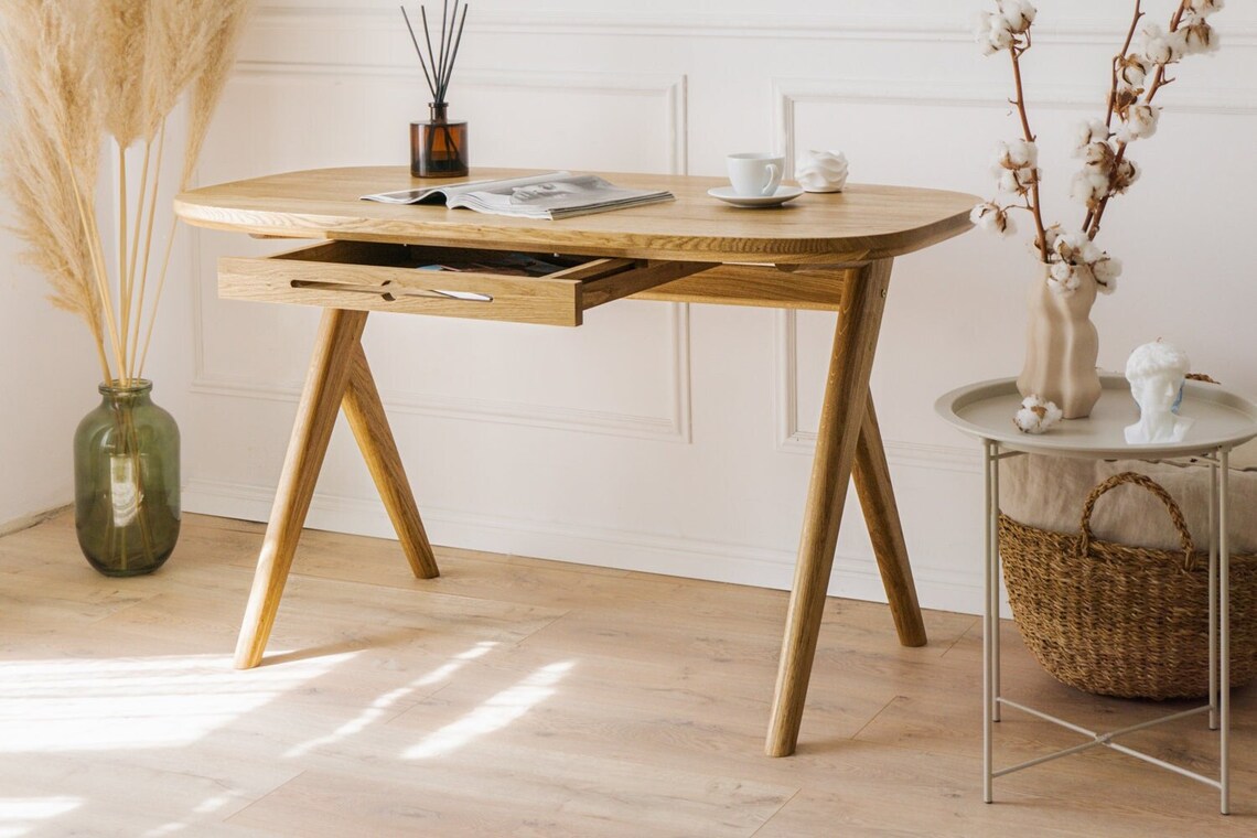 Small Solid Oak Writing Desk With Drawer for Laptop Also as Makeup ...