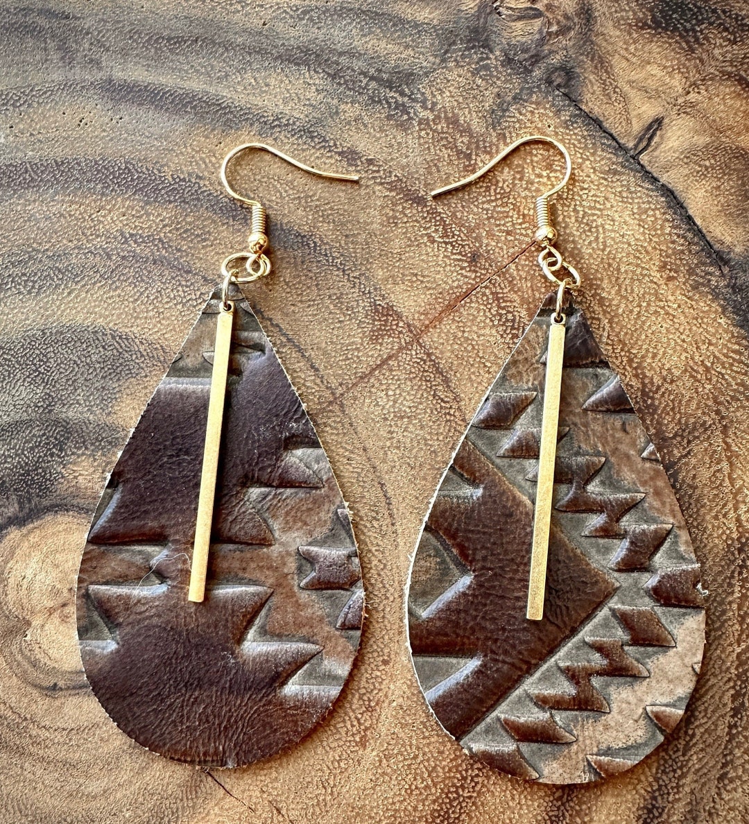 Tanya Leather Brass Bar Teardrop Collection Tooled Siena - Etsy