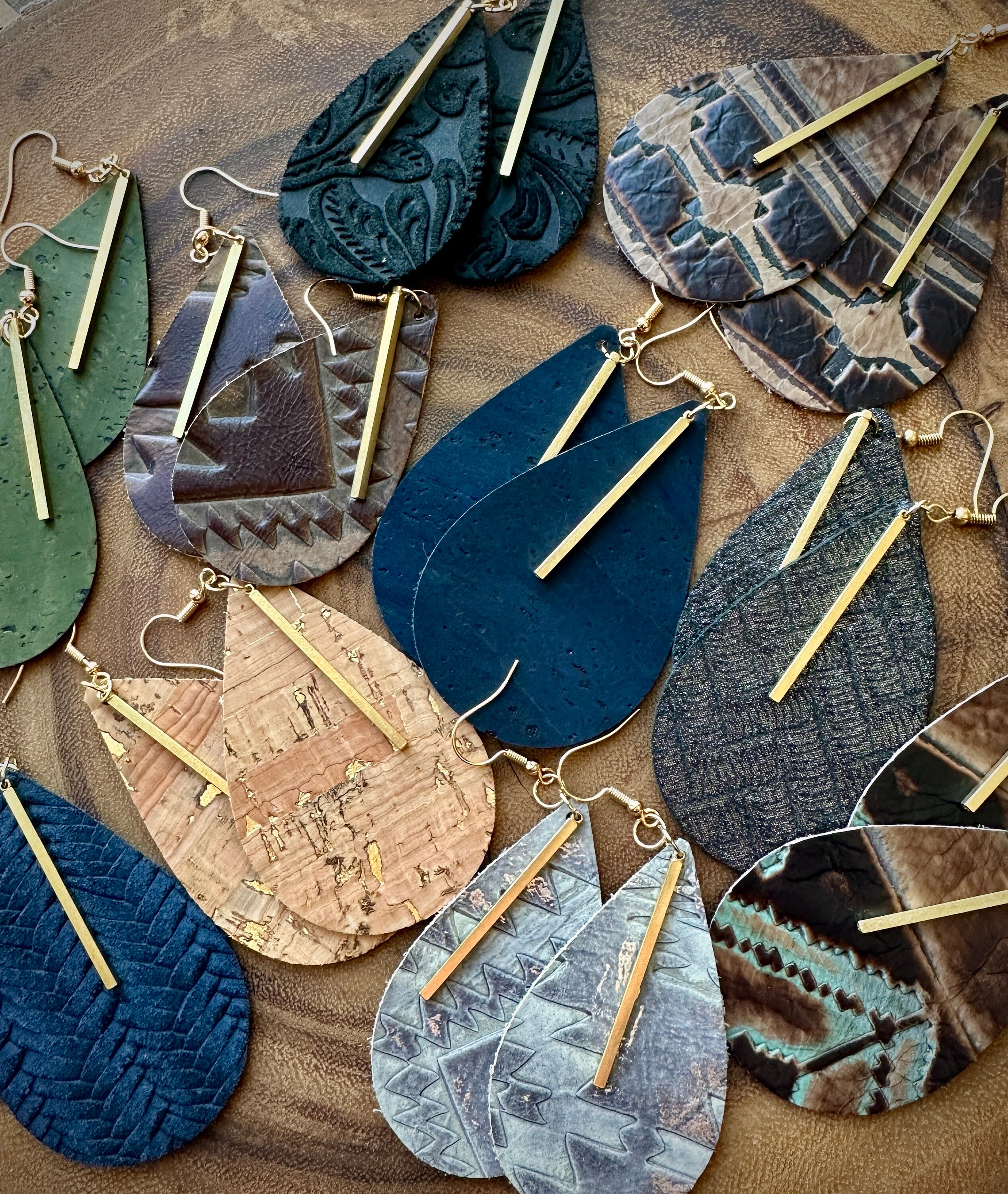 Tanya Leather Brass Bar Teardrop Collection Tooled Siena - Etsy