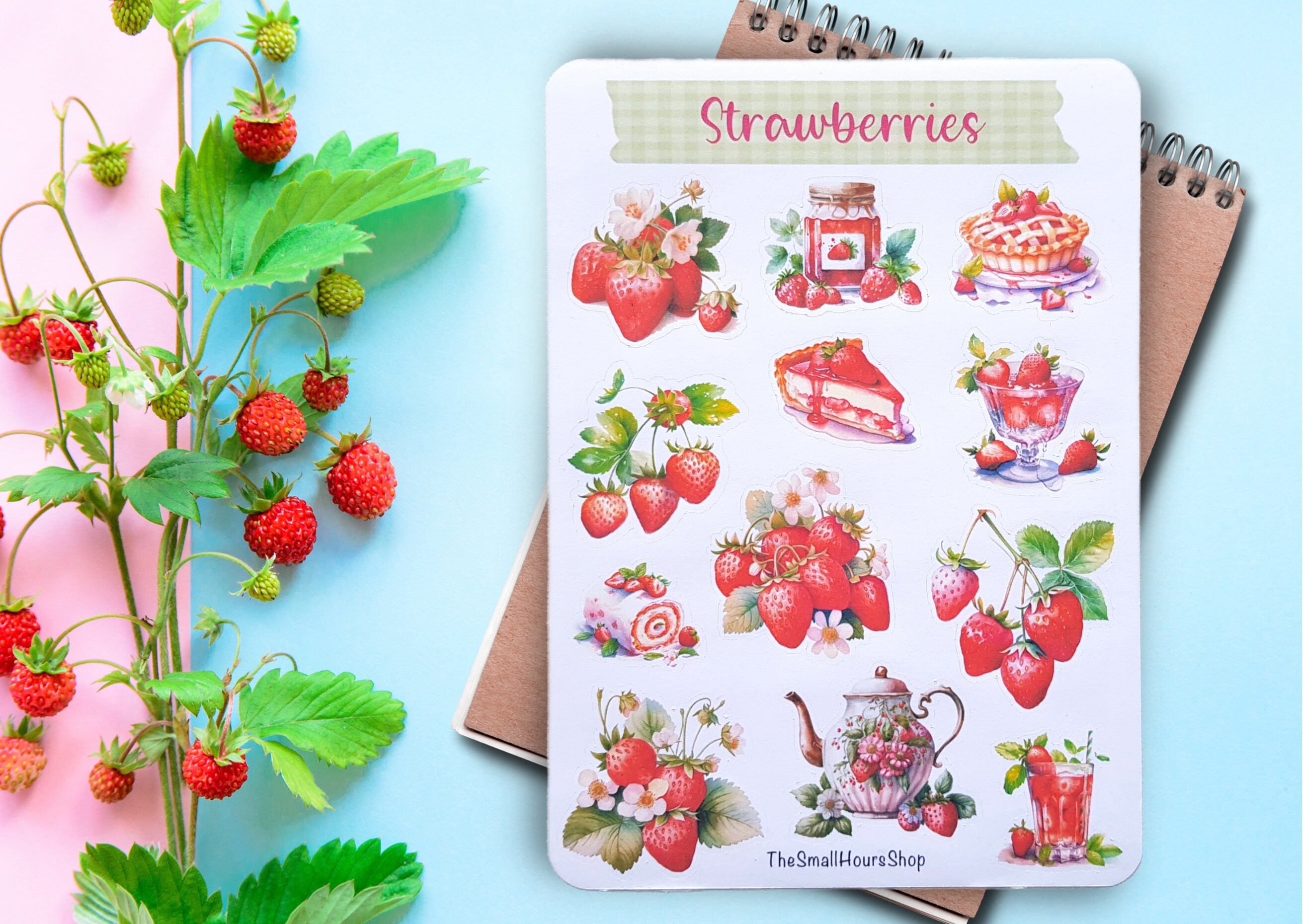 Strawberries Sticker Sheet Summer Strawberry Sticker - Etsy