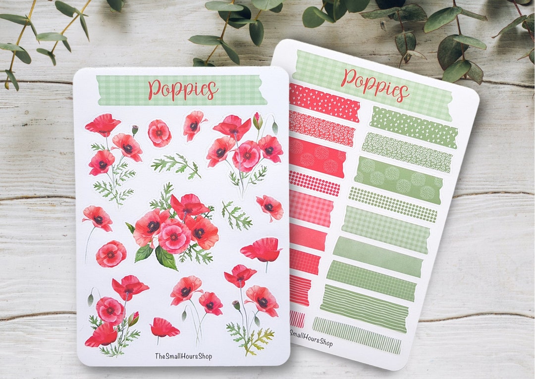 Sticker Poppies Poppies Stickers Spring, Sticker Sheet Red Poppies ...