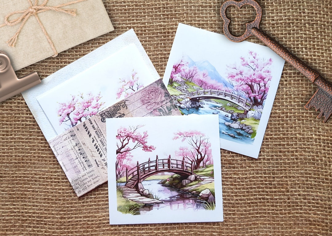 Spring Bridges Background Sticker Set 6 Clear Matt Stickers for Journal ...