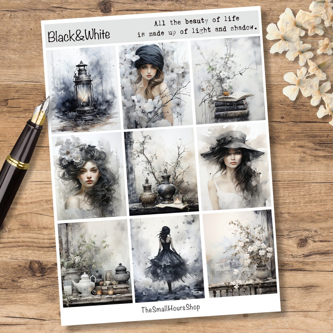 Transparent Stickers - Black & White - Sticker Sheet With Monochrome ...