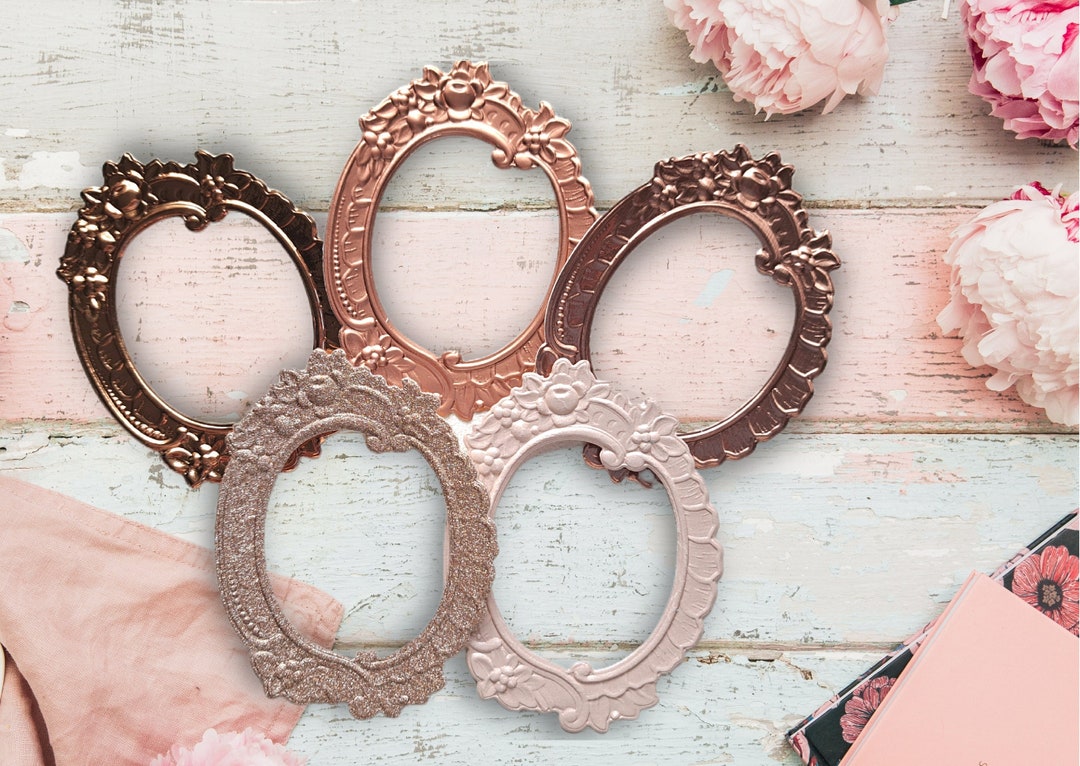 3D Die-cut and Embossed Rose Gold Floral Frames Set of 5 in 5 Finishes ...