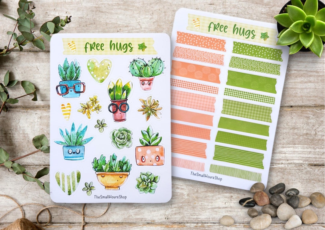 Sticker Sheet Free Hugs Cactus Love Cactus Stickers, Journal Planner ...