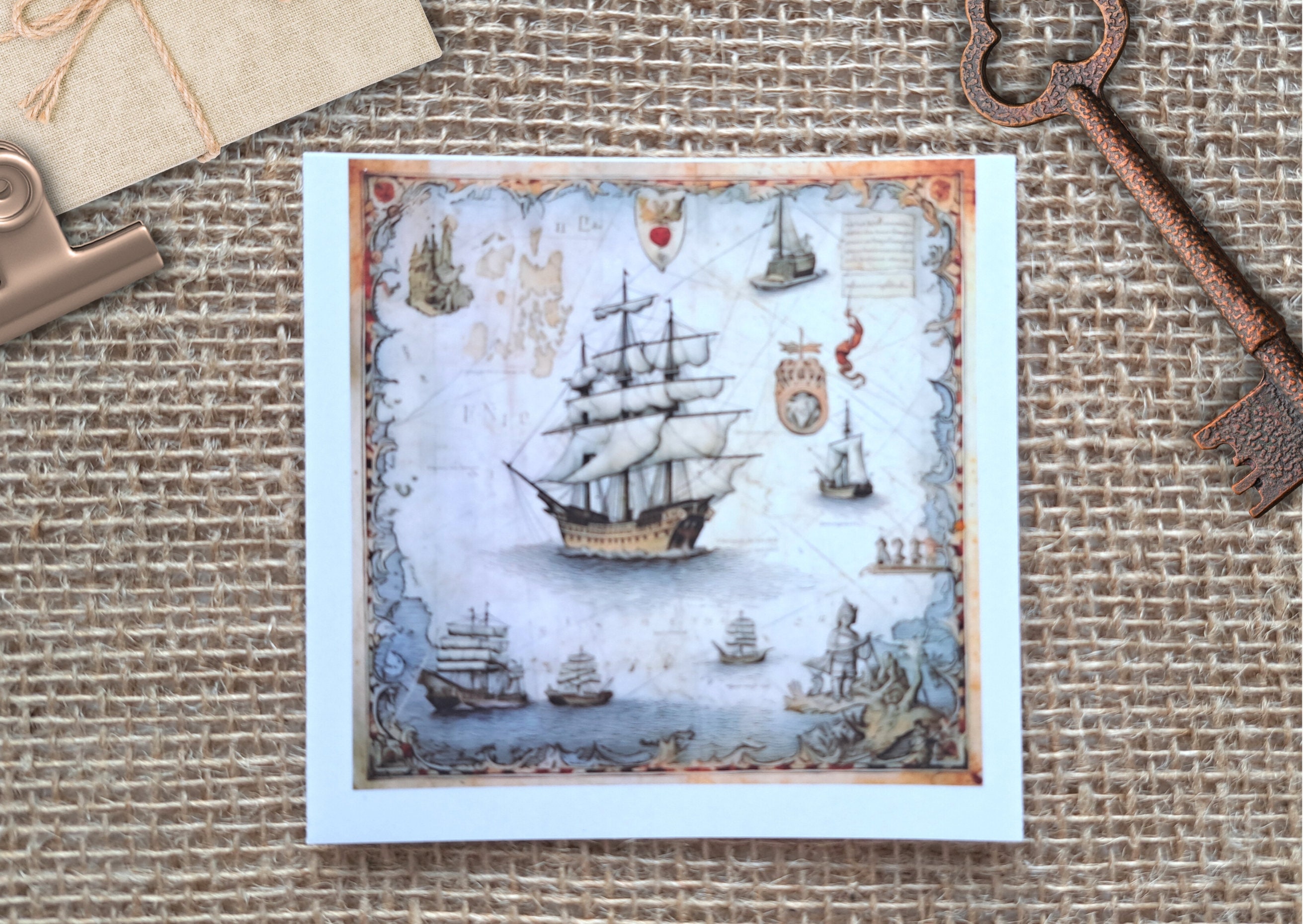 Vintage Map Sticker Set - 6 Transparent Background Stickers for Journal ...