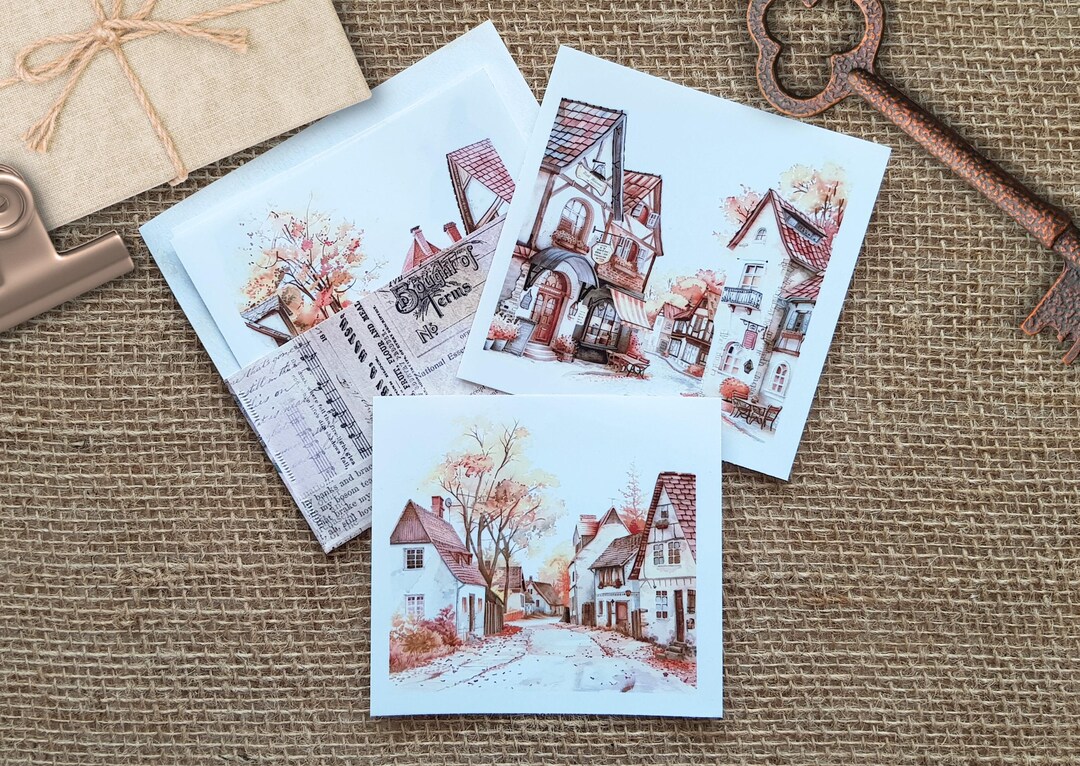 Fall Village Background Sticker Set - 6 Transparent Background Stickers ...