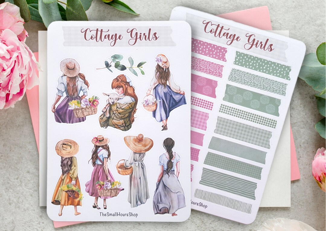 Cottage Girls Sticker Sheet Spring Countryside Stickers, Girl Sticker ...