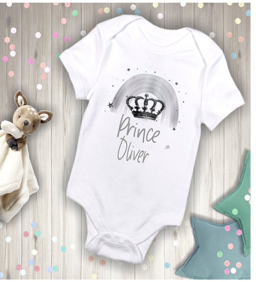 Personalised Baby Vest, Prince, Princess Crown and Rainbow Baby Vest ...