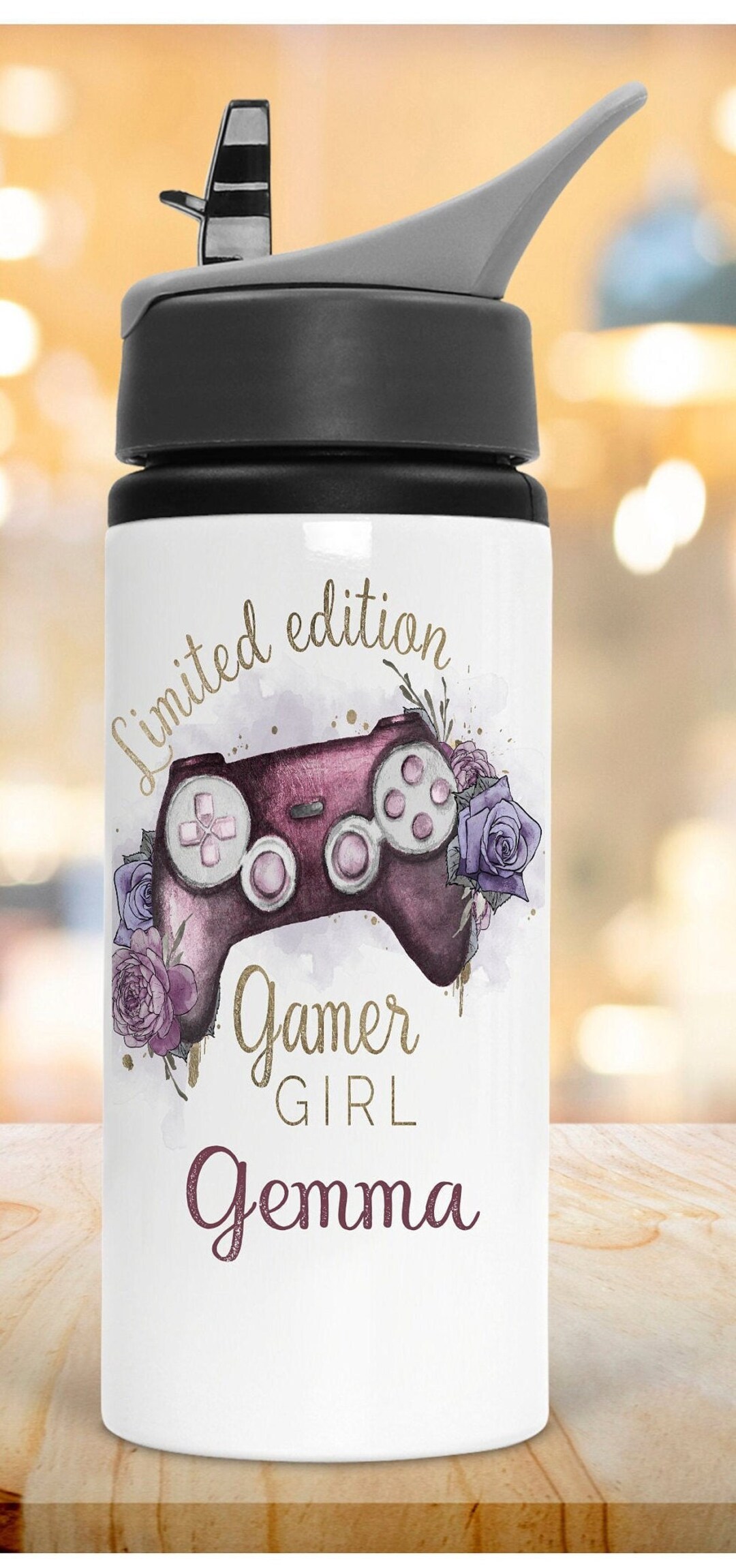 Personalised Gamer Girl Water Bottle, Gamer Gift, Game Controller ...