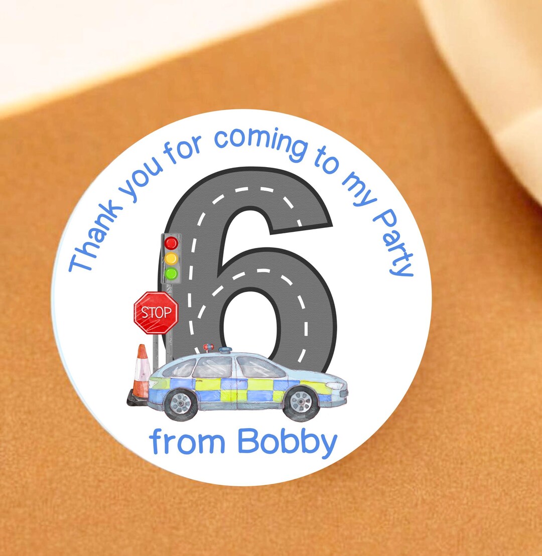 Personalised Birthday Police Car Stickers, Police Car Gift Tag ...