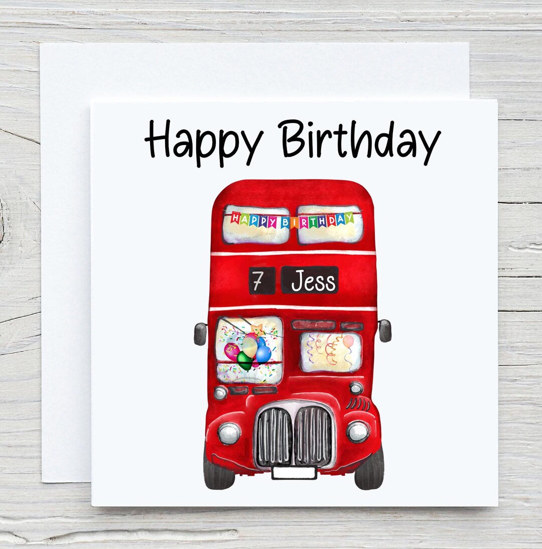 Children's Birthday Card, Double Decker Bus Card, Red Bus Gift Card ...