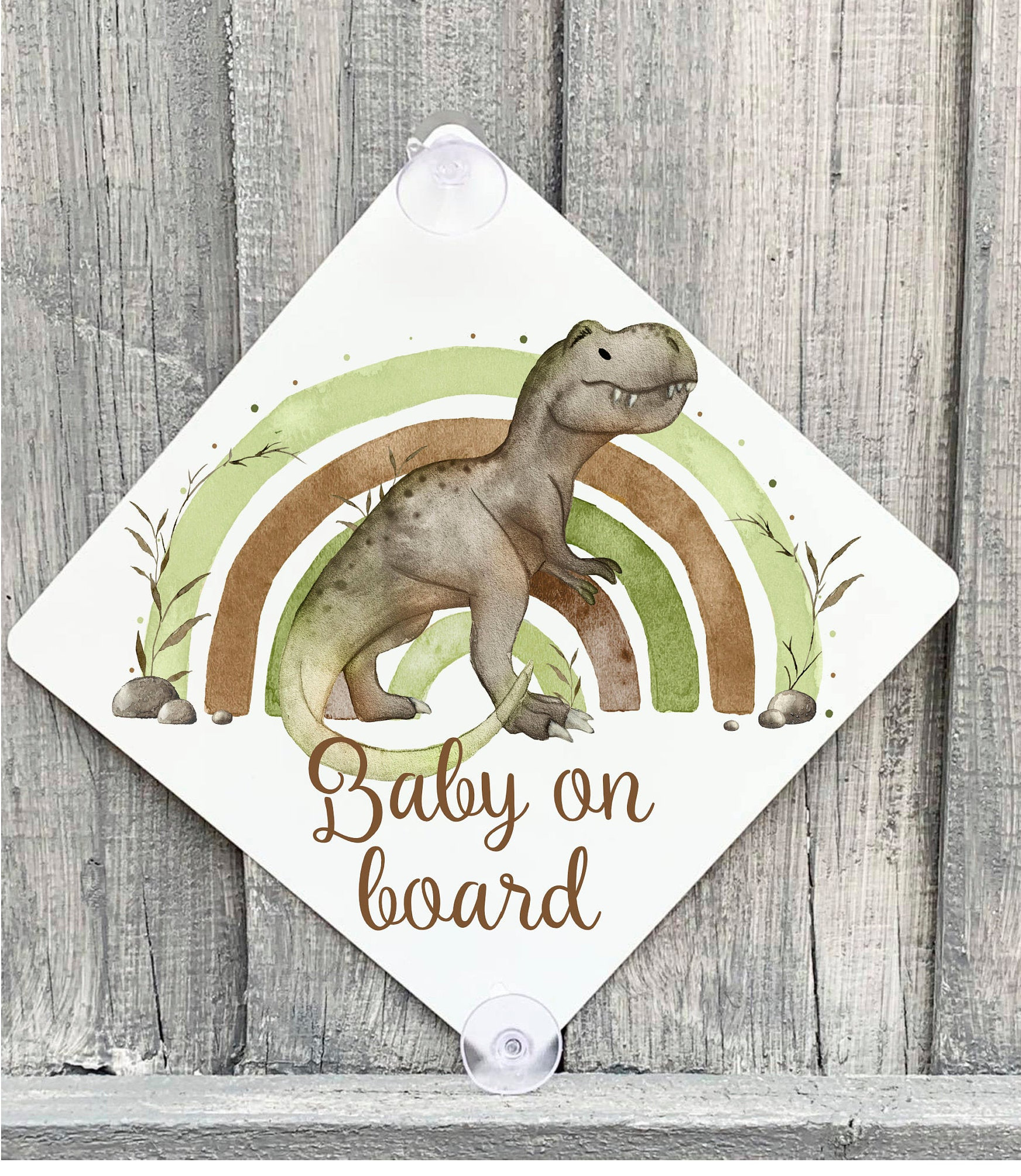 Personalised Baby On Board Car Sign Dinosaur Rainbow | Etsy