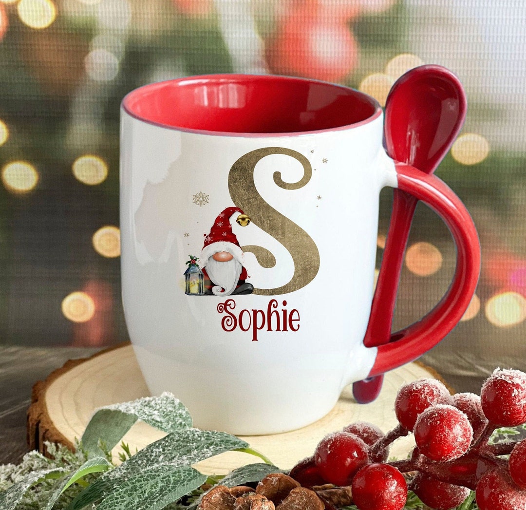 Santa Gonk Christmas Spoon Mug Santa Gnome Gold Alphabet - Etsy