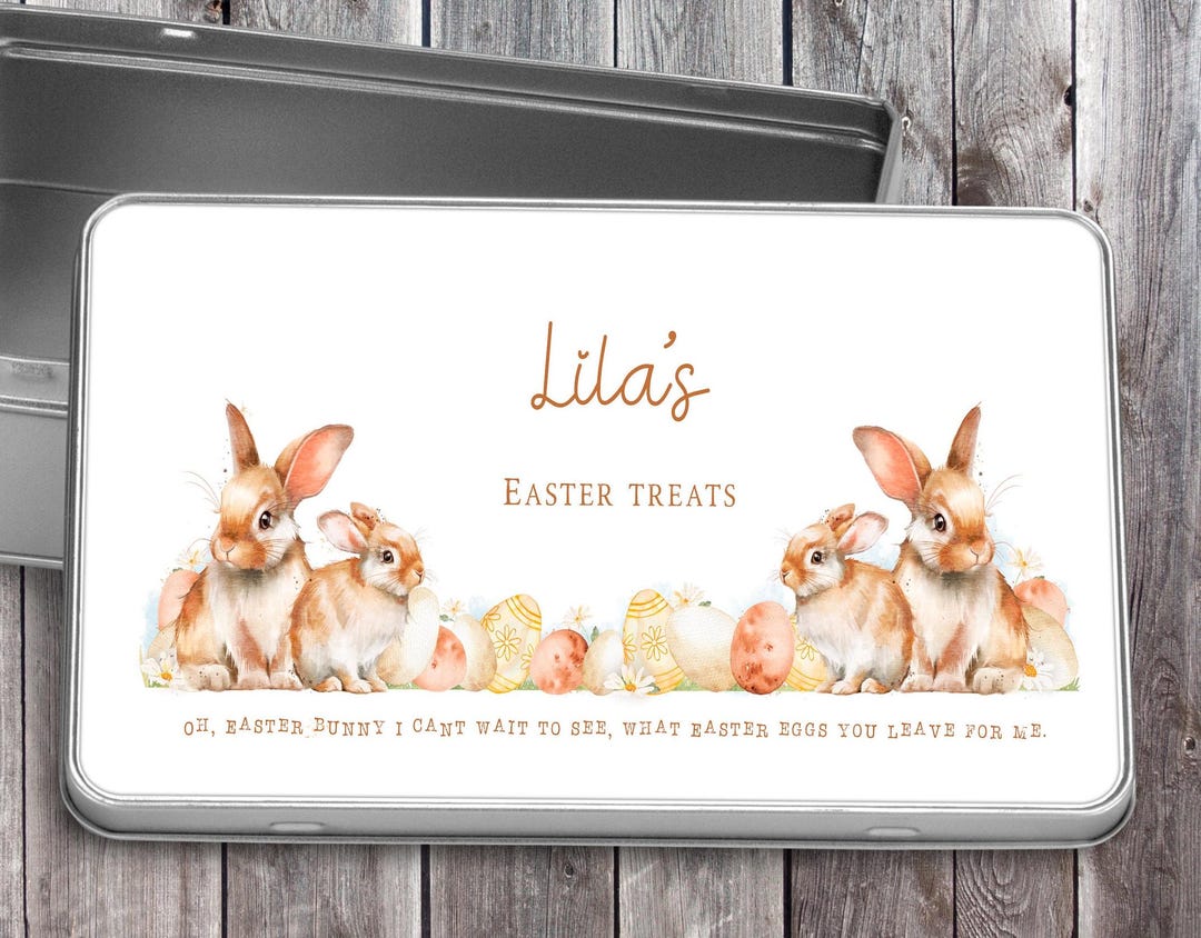 Personalised Easter Treat Tin, Easter Bunny Tin, Easter Gift, Storage ...