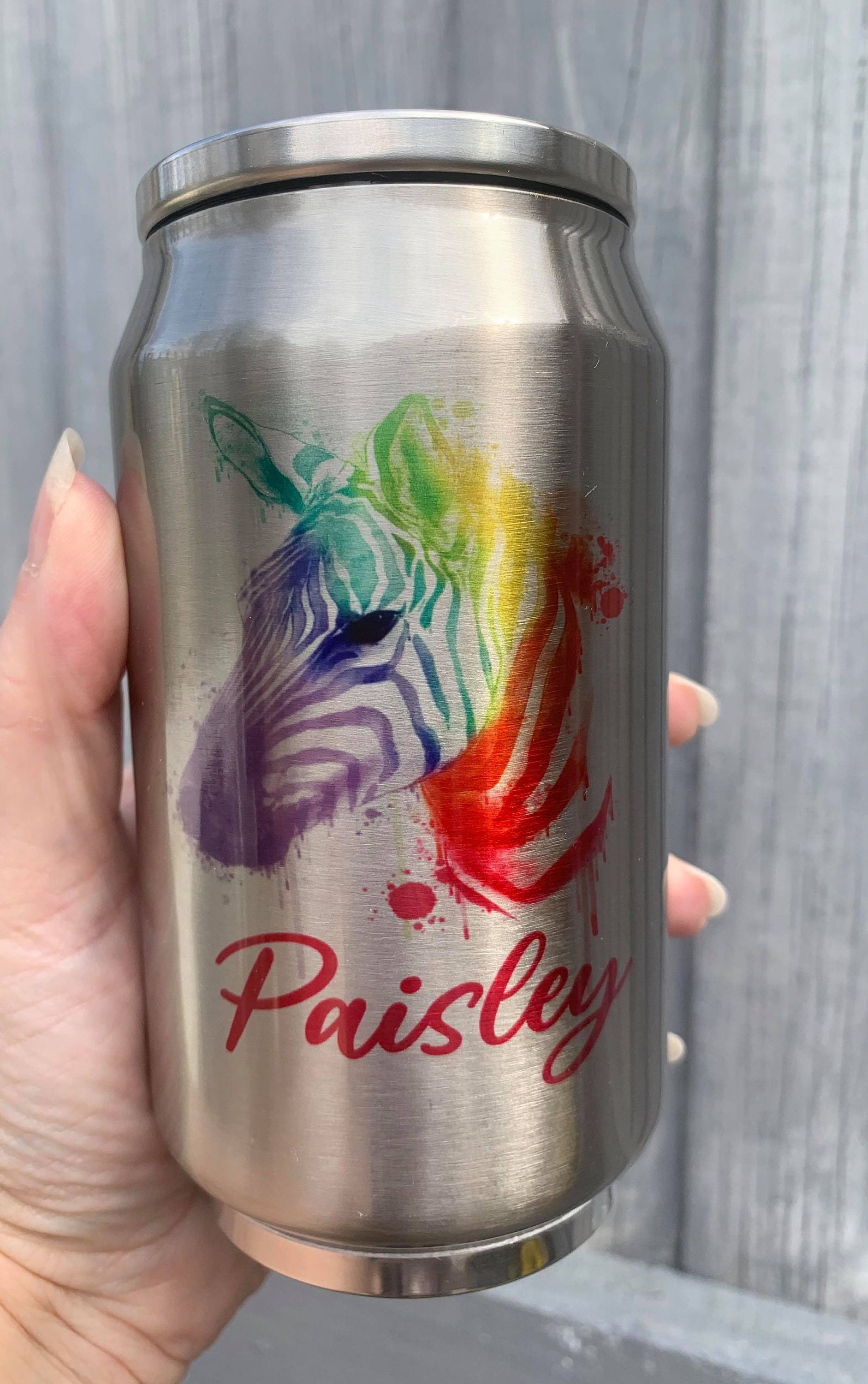 Personalised Insulated Drink Can Rainbow Zebra Can Zebra - Etsy Ireland