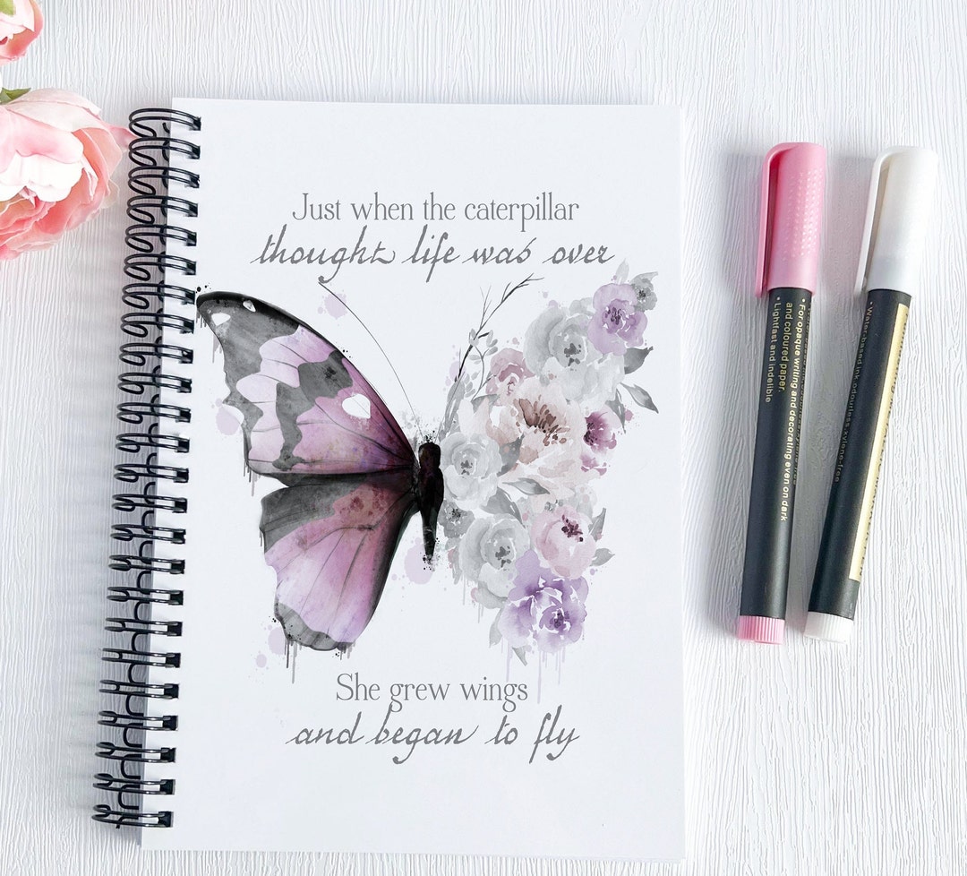 Personalised Purple Butterfly Notebook, Floral Butterfly Gift ...