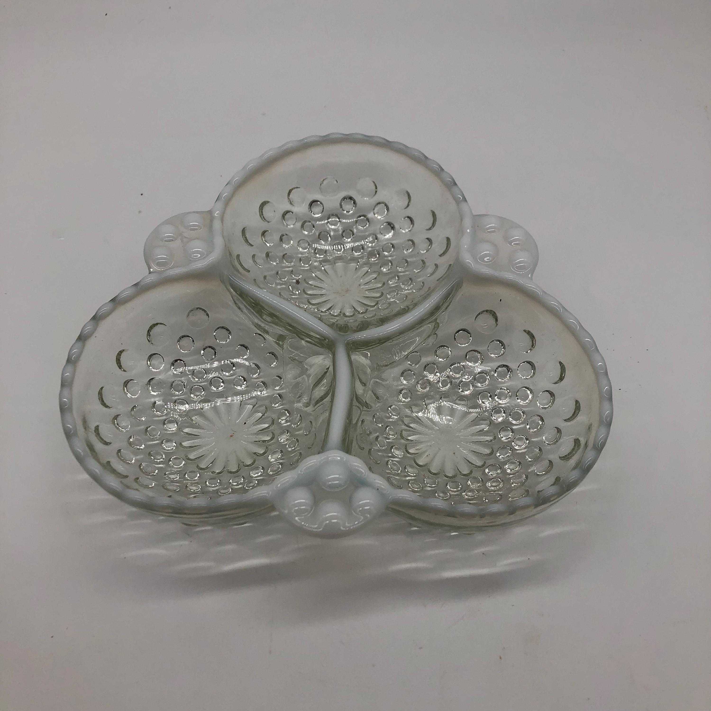 Vintage Fenton Hobnail Opalescent Moonstone Glass Divided Dish With 3 ...