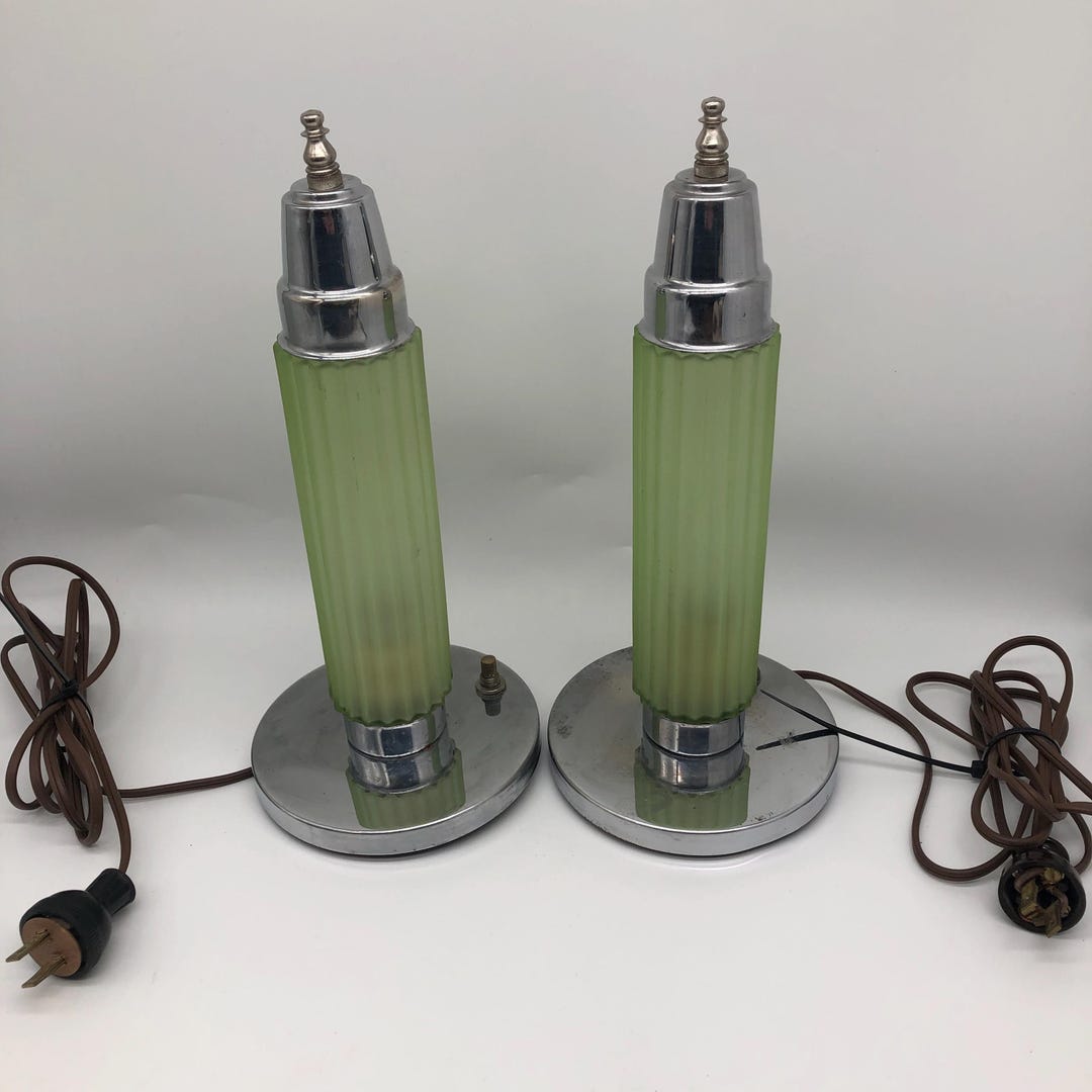 Rare Antique Set of Torpedo Green Glass Lamps, Made in the 1930s. These ...