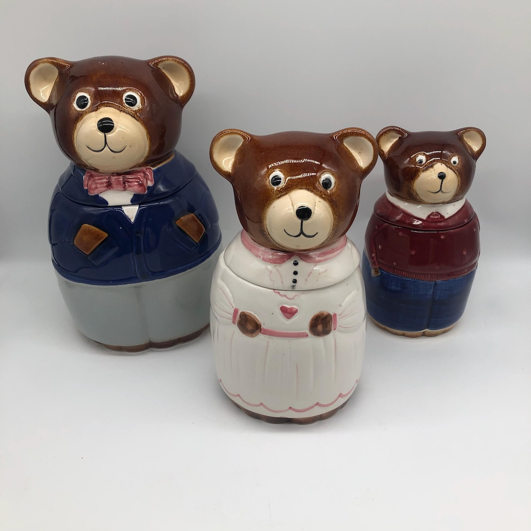 Vintage Set of 3 Ceramic Teddy Bear Family Canisters, Made in 1984 - Etsy