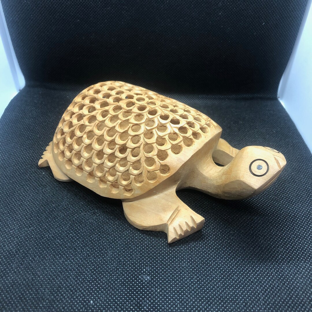 Hand Carved Wooden Turtle With Baby Turtle Inside, Made in India - Etsy