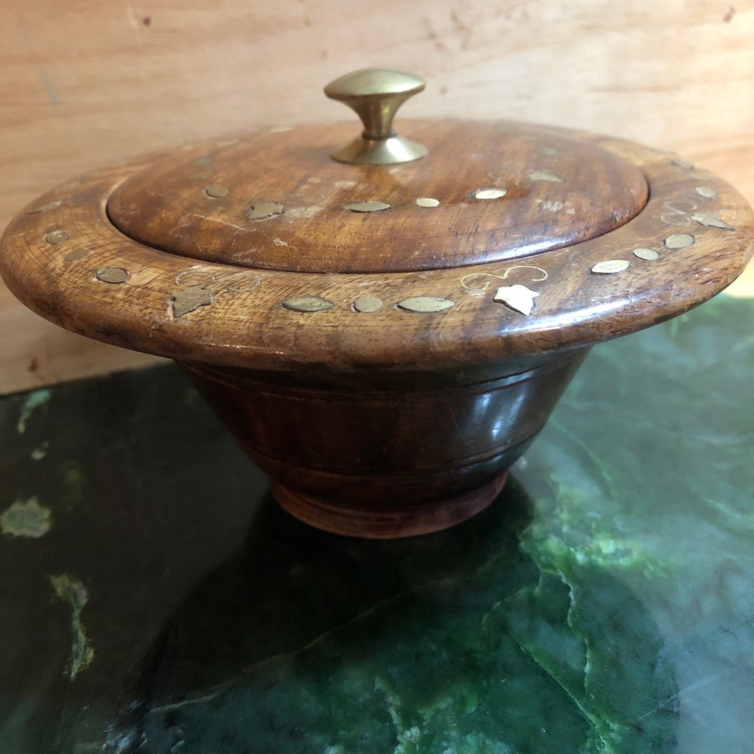 Wooden Container With Tight Lid and Brass Inlays All Around the Top - Etsy
