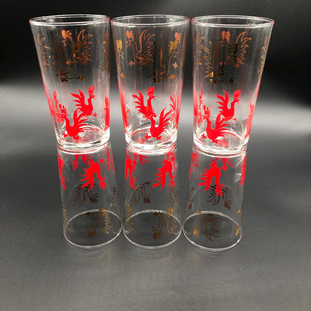 Beautiful Vintage Gold and Red Rooster Cocktail Glassesthey , Made by ...