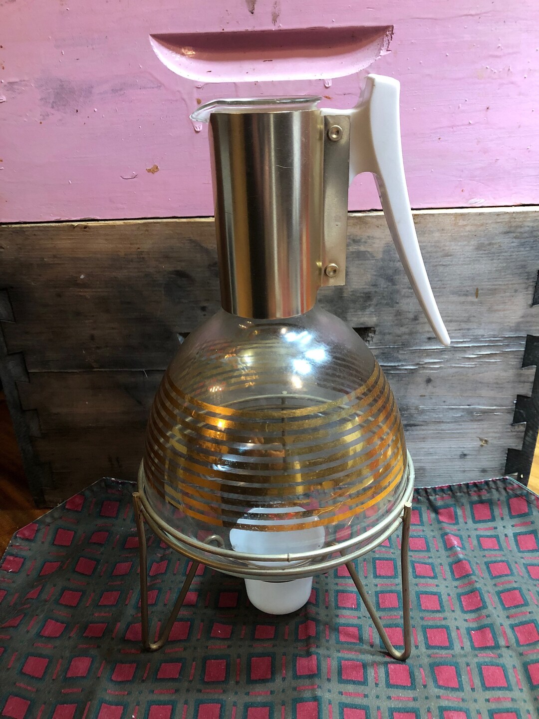 Vintage Glass Coffee Carafe With Gold Detail and White Handle Made by ...