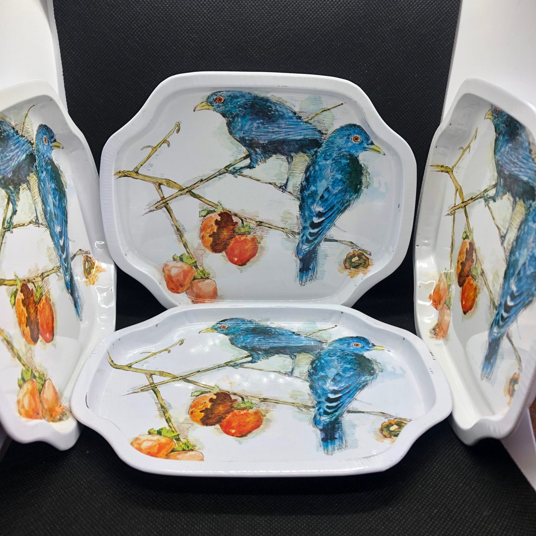 Set of 4 Vintage Blue Bird Snack Trays - Etsy