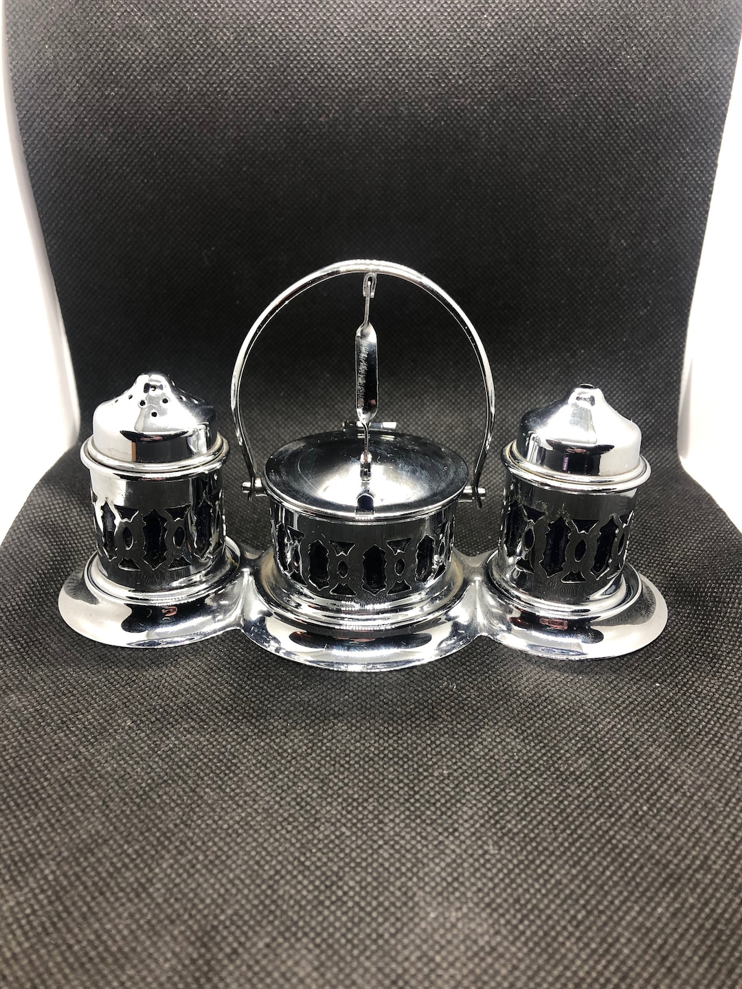 Cobalt Blue Vintage Cruet Set With Chrome, 3pc Set Contains Salt Pepper ...