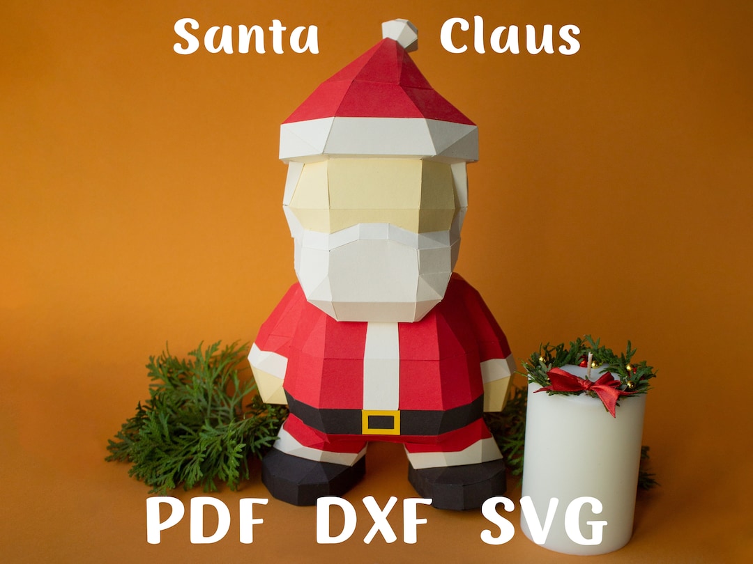 Santa Claus 3d Papercraft Christmas Decor, PDF Low Poly Diy Kit, Paper ...