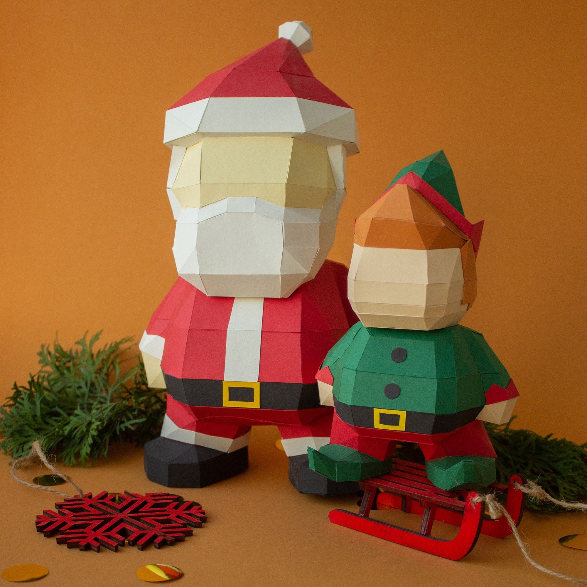 Santa Claus 3d Papercraft Christmas Decor, PDF Low Poly Diy Kit, Paper ...