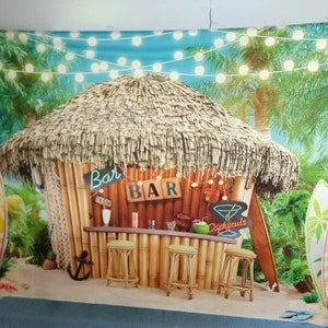 Summer Surf Board Photo Backdrop Tropical Palms Tree Aloha Bar Hawaii ...